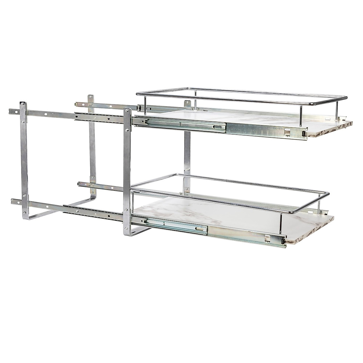 Household Essentials Faux Marble C53345-1 Glidez 2-Tier Kitchen Cabinet Organizer | Pull Out Shelves for Storage | 22 in D x 14.5 in W x 17 in H Wide