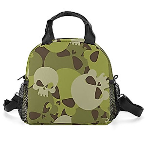 Military Skulls Printed Lunch Box Tote Bag with Handles and Shoulder Strap for Men Women Work Picnic