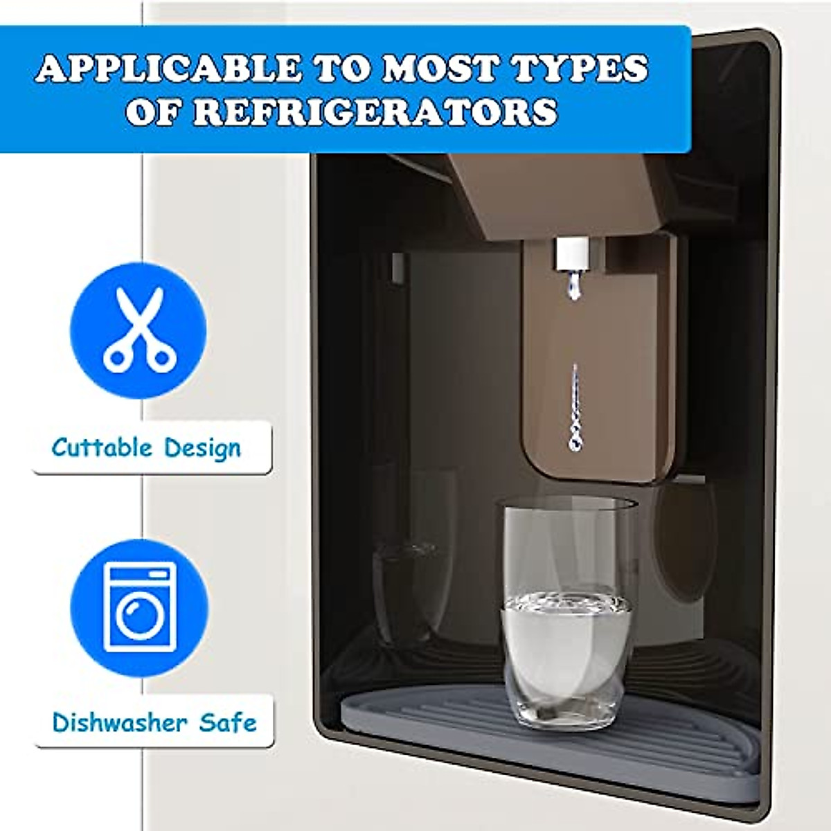 2 Pcs Refrigerator Drip Catcher Tray, Reusable Silicone Refrigerator Water Dispenser Pan, Fridge Spills Water Pad Catch Basin for Drainage (Semi-Circular, Grey)