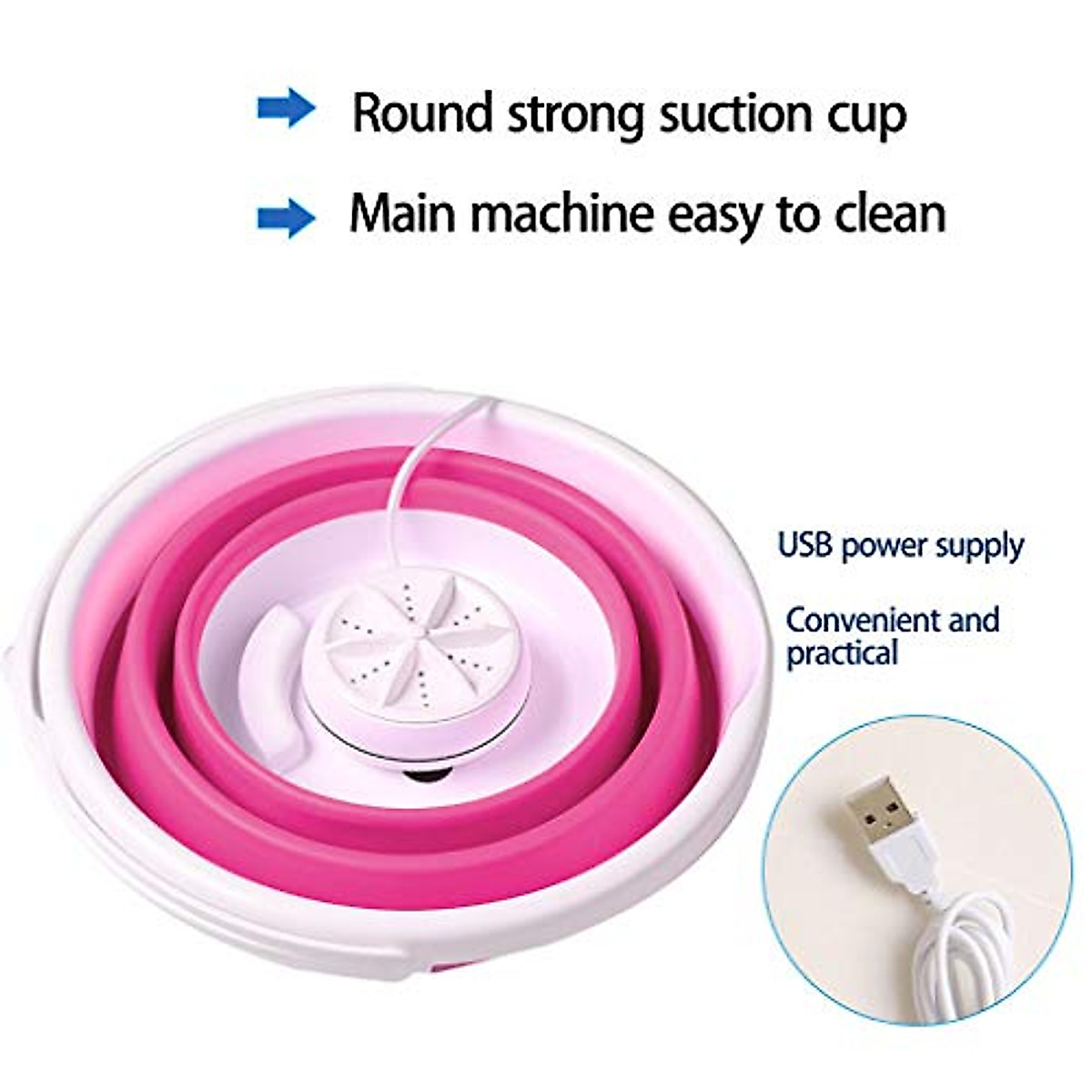 Owill Portable Washing Machine, Personal Portable Ultrasonic Washer with Foldable Tub and USB Cable, Children's Laundry, Mini Laundry for Camping Dorms Business Trip College Rooms (Pink)