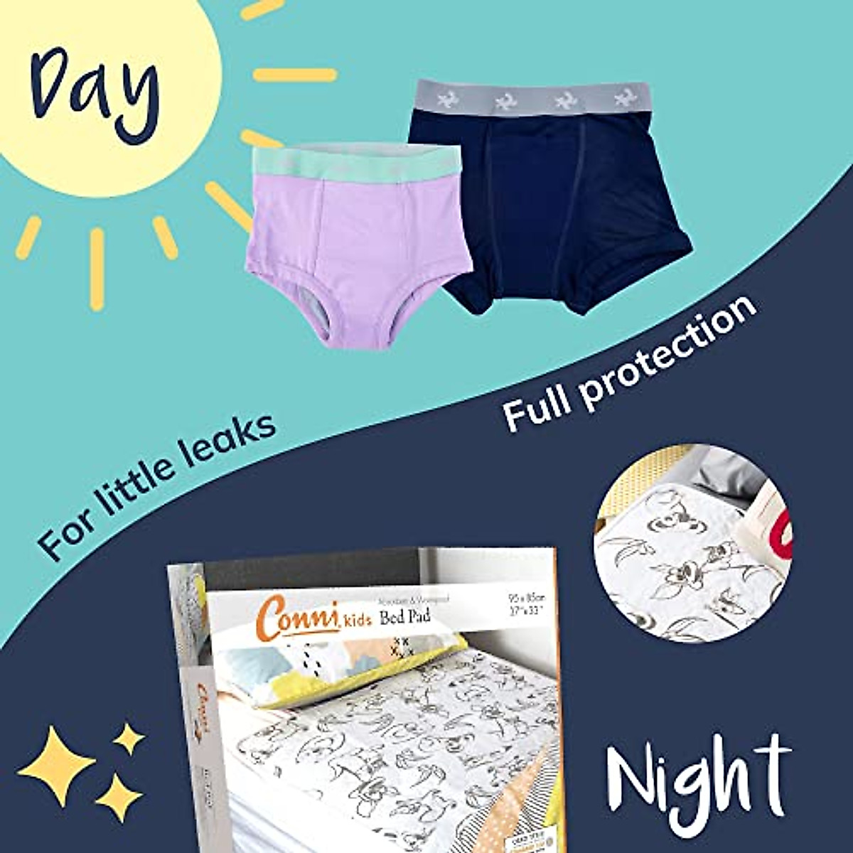 Conni Kids Training Boxer Pants | Soft Shorts Reusable Toddler Potty Training Underwear | Waterproof Easy Pull Up Youth Incontinence Navy Size 8-10