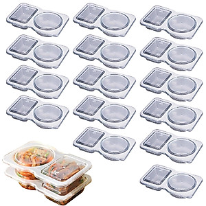 Double Compartment Condiment Container Double Condiment Containers with Lids 2 Compartment Snack Containers Double Compartment Condiment Containers with Lids Sauce Containers (Square Two 150ml,15PCS)