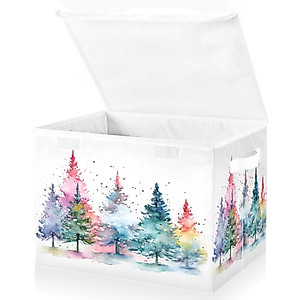 senya Christmas Baskets Collapsible Storage Bins with Lids, Colorful Christmas Tree Storage Boxes Clothes Baskets for Organizing