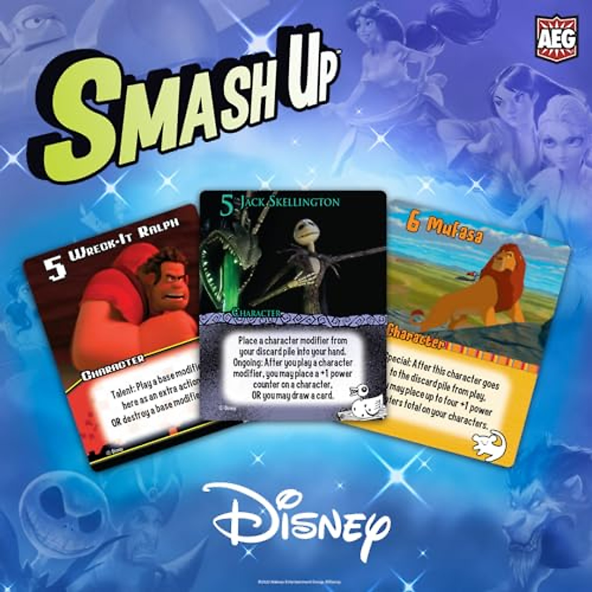 USAOPOLY Smash Up: Disney Edition | Featuring Disney Characters from Frozen, Big Hero 6, The Lion King, Aladdin, The Nightmare Before Christmas, & More | Standalone Smash Up Game