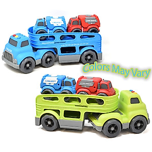 Number 1 In Service Car Toys for Boys Toddler 3 in 1 Carrier Transport Truck for Kids Vehicle Toy for Age 2 3 4 5 6 Year Old Boy, Truck & Cars with Lights & Sounds Police Car Fire Car Vehicle Playset
