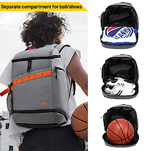 MIER Basketball Backpack Soccer Bag with Shoes/Ball Compartment, Large Sports Back Pack Equipment Bag for Men Women Athletes, 35L, Gray