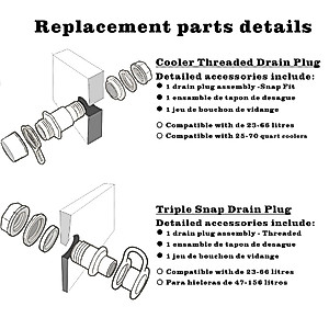 Cooler Replacement Threaded Drain Plug&Triple Snap Drain Plug Kit, for Igloo Cooler Replacement Parts Drain Plug, Cooler Chest Drain Plug Parts.Best Option for Repairing and Replacing Cooler Parts.