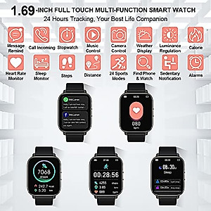 Smart Watch for Men Women 2024, 1.69'' HD Touch Screen Fitness Tracker Smartwatch for Android iOS, Fitness Watches Sleep Heart Rate Monitor, IP68 Waterproof Pedometer Activity Tracker 24 Sports Modes