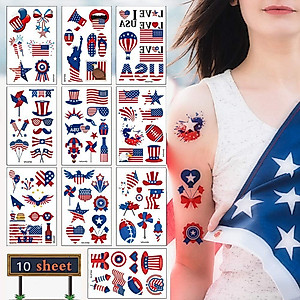 American Flag Tattoos(Nearly a hundred styles）, USA Tattoos, Red White and Blue Party Supplies, Patriotic Temporary Tattoos for Independence Day, Memorial Day, and Labor Day