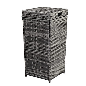 Maotifeys 24 Gallon Rattan Trash Can Outdoor Wicker Trash Bin with Lid, Rattan Outdoor Corner Wastebasket Garbage Can w/Sturdy Metal Frame for Backyard, Poolside, Patio and Kitchen Use