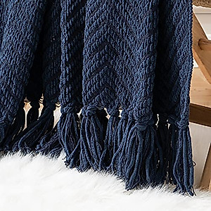 BATTILO HOME Navy Blue Throw Blanket for Couch, Knitted Blue Blanket Throw 50'' x 60'', Super Soft Warm Navy Throws for Chair Sofa Home Decor