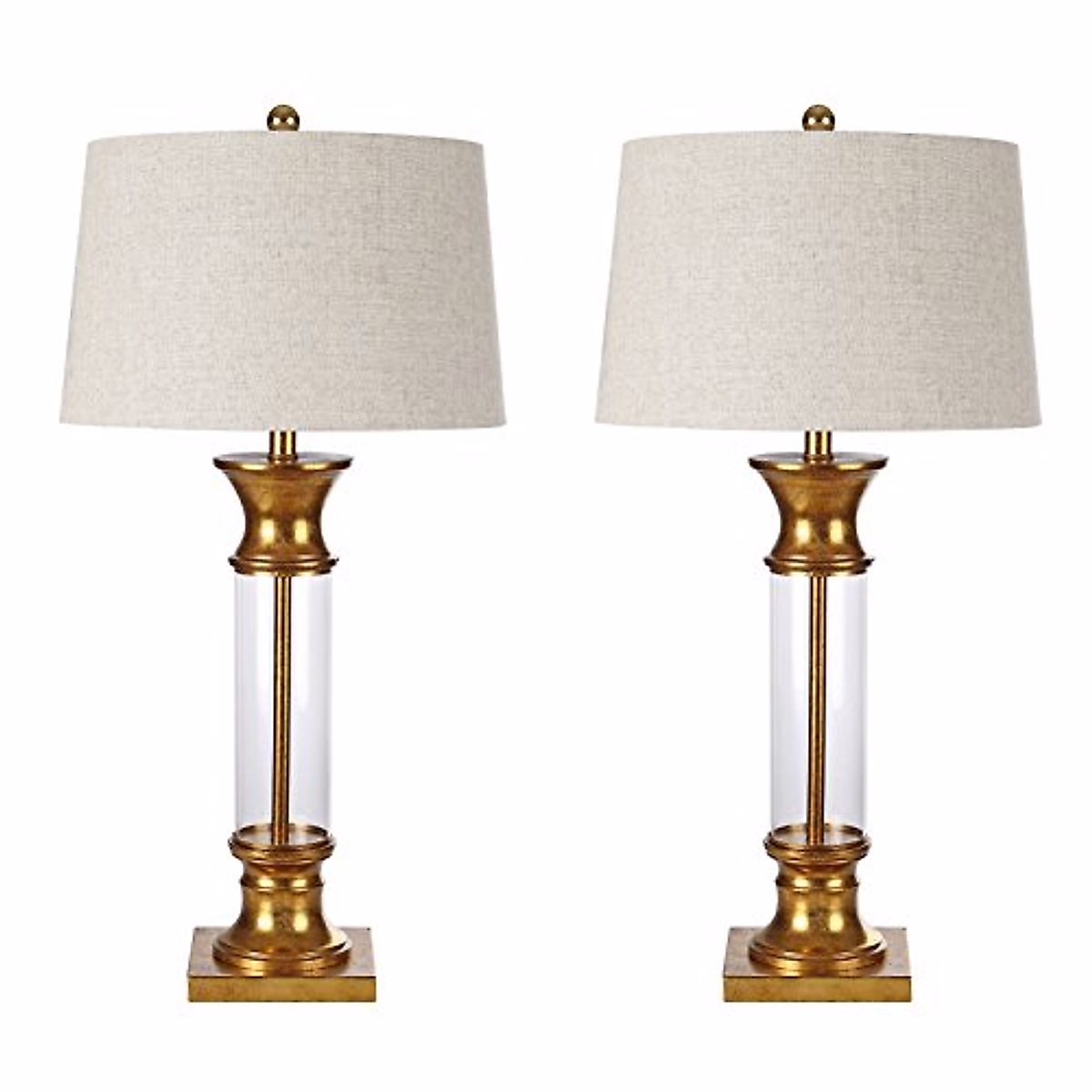 JONATHAN Y JYL4000B-SET2 Set of 2 Table Lamps Hunter 32" Metal/Glass LED Table Lamp Cottage Rustic Bedside Desk Nightstand Lamp for Bedroom Living Room Office College Bookcase, Gold/Clear