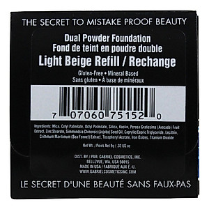 Gabriel Cosmetics Dual Powder Foundation, Natural, Paraben Free, Vegan, Gluten-free, Cruelty-free, Non GMO, Pressed mineral powder, enhanced with Sea Fennel (Light Beige REFILL)