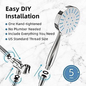 BESAQUO ALL METAL 3 Settings Handheld Shower Head with Hose and Brass Holder, Non-Clogging Nozzles High Pressure Shower Head with Handheld, 72 Inch Hose&Adjustable Holder