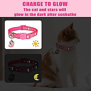 Hinialver 4 PCS Cat Collars with Bell Breakaway Gold Moons and Stars Adjustable Safety Kitten Collars with Charm Glow in The Dark