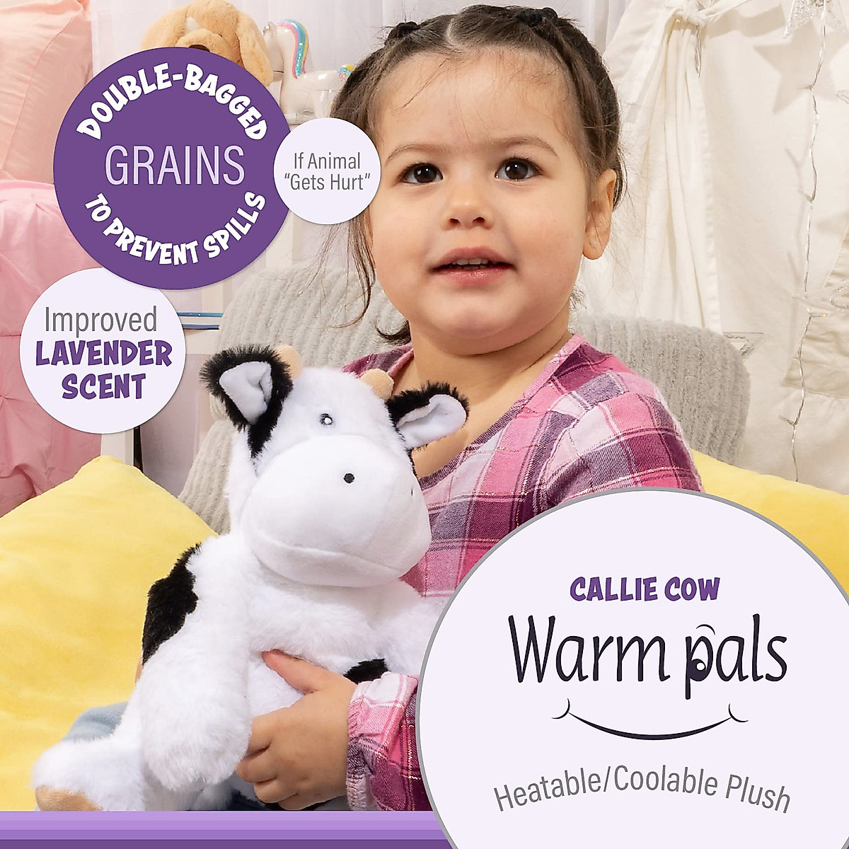 Warm Pals - Callie Cow - 1.5lbs - Cozy Microwavable Lavender Scented Plush Toys - Heated Stuffed Animal - Heatable Coolable Bedtime Comfort Plushie