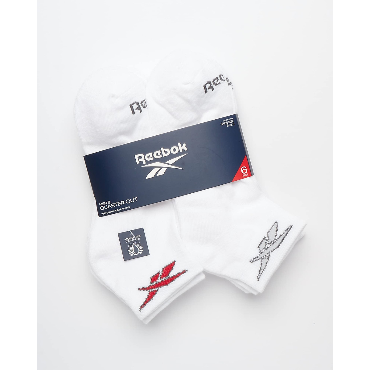 Reebok Men's Quarter Socks - 6 Pack Cushion Quarter Cut Ankle Socks for Men - Breathable Men's Athletic Socks (Size 6-12.5), Size 6-12.5, White Logo
