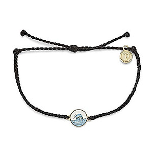 Pura Vida Gold Make Waves Bracelet - 100% Waterproof, Adjustable Band - Plated Brand Charm, Black