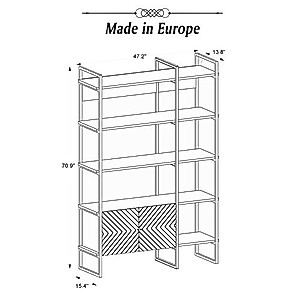 Industrial Modern Bookcase with 2 Doors 5 Shelves, Wide Tall Book Display Shelves with Cabinet, Rustic Brown Furniture for Living Room Bedroom and Office, Standing Wooden Bookshelves with Metal Frame