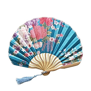 Twomech Folding Fan Hand Held Fans Silk Bamboo Folding Fans Chinese Style For Church Wedding Gift Vintage Home Decor for Wedding Party Decoration (Color : Black)