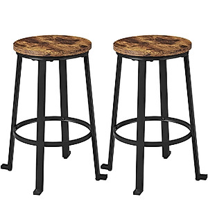 Yaheetech 24 inch Bar Stools Set of 2 Counter Height Stools Industrial Tall Bar Chair Round Backless Counter Stools with Metal Legs & Footrest for Dining Room/Living Room/Kitchen Counter Rustic Brown