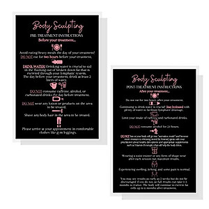 Body Sculpting Pre and Post Treatment Information Cards | 30 Pack | 4x6” inch Large Postcard Size | Black with Rose Gold Design