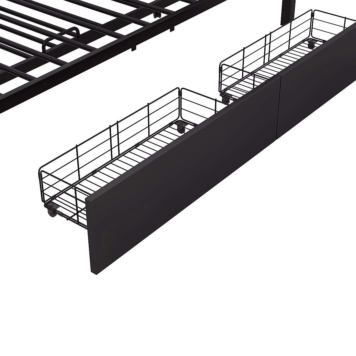 Lifeand Queen Size Storage Platform Bed with Twin Size Trundle and 2 Drawers, Black