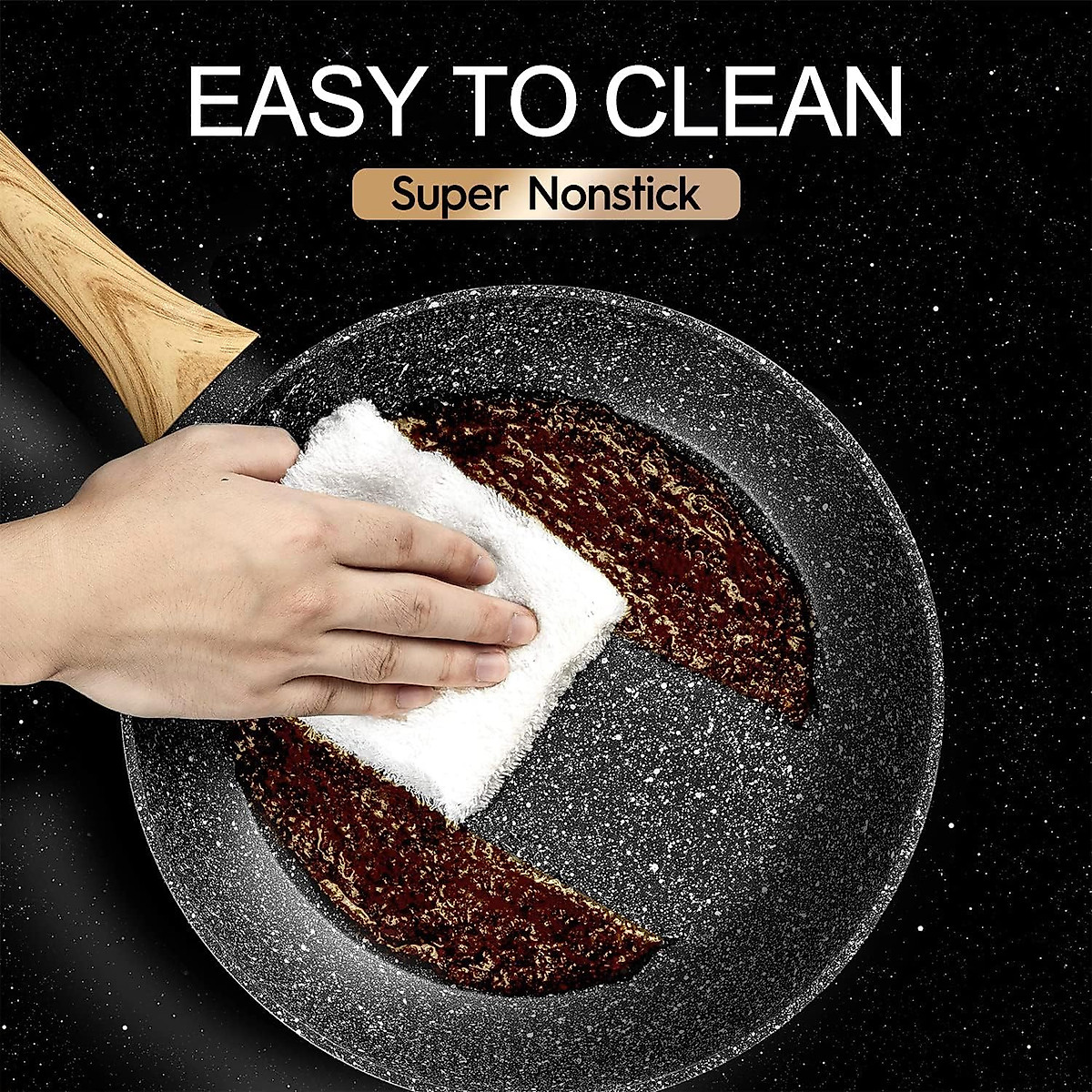 MICHELANGELO Nonstick Frying Pan with Lid, 12 Inch Frying Pan with Stone Coating, Large Frying Pan Granite with Bakelite Handle, Induction Compatible