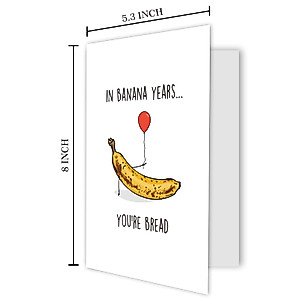 Funny Banana Bread Birthday Cards, Happy Birthday Gifts for Men Women Best Friend, Banana Bread Greeting Card, In Banana Years You’re Bread