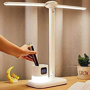Eye-Caring Multifunctional Charging Desk Lamp LED Eye Protection Pen Holder Clock 5200mAh Touch Dimming Night Light for Study and Work Office lamp (Color : White)
