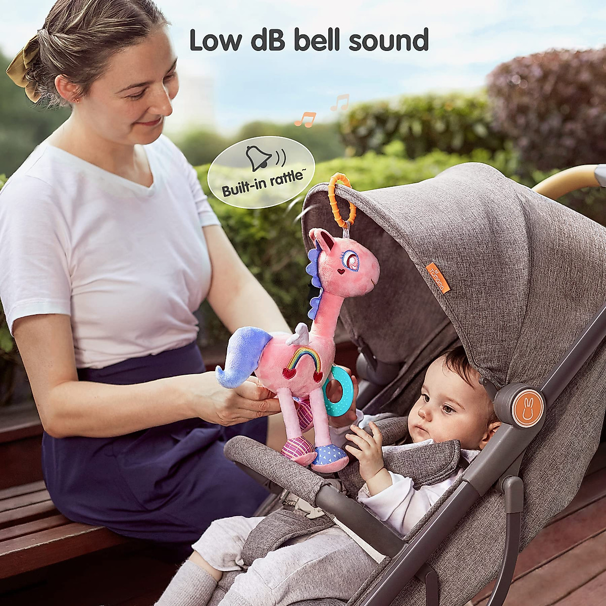 TUMAMA Baby Plush Hanging Rattle Toys, Crib Car Seat Travel Stroller Playmat Soft Plush Toy with Wind Chimes, Best Birthday Gift for Newborn 0-12 Months