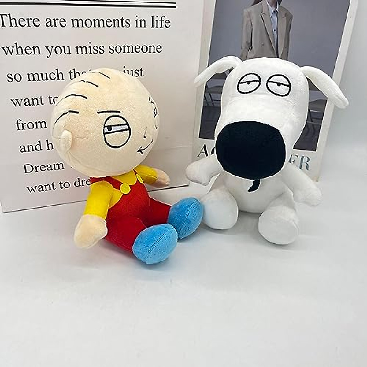 Family-Guy Series Plushies, Hot Drama Cartoon Role Stewie Gri.ffin & Puppy Brian Plush Doll, Soft Anime Character Throw Pillow Toy, Home Decor Collectibles Stuffed Toys for Animation Lovers