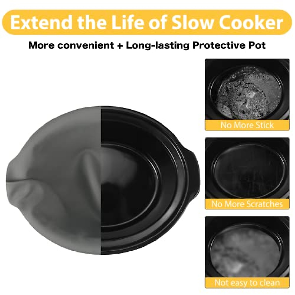 XOUDOOH Silicone Slow Cooker Liners for Crockpot & Hamilton Beach 8QT, Reusable/BPA Free/Leakproof/Slow Cooker Accessories Cooking Liner for 7/8 Quart Slow Cooker(Red/Grey)