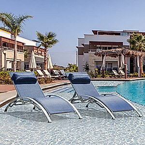 Domi Lounge Chair Set of 2, Aluminum Lounge Chairs for Outside with 5 Adjustable Positions, Chaise Lounge Outdoor for Pool, Garden, Beach, Camping, Backyard (Blue)