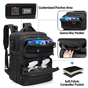 PGmoon Tactical Game Backpack Compatible with PS5/PS5 Slim/PS5 Pro/PS4 Console, Travel Carrying Case Storage Bag for 15.6" Laptop, Portable Monitor, Controller and Other Gaming Accessories