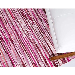 Unique Loom Chindi Cotton Collection Hand Woven Natural Fibers Area Rug_CCH002, 4 ft x 6 ft, Pink/Ivory