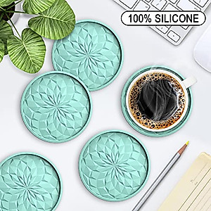 Silicone Coasters [6 Pack] ME.FAN Coasters with Holder - Drinking Coasters - Cup Mat for Drinks - Live for Hot or Cold Drink Thickened, Non-Slip, Non-stick, Deep Tray Mint Green