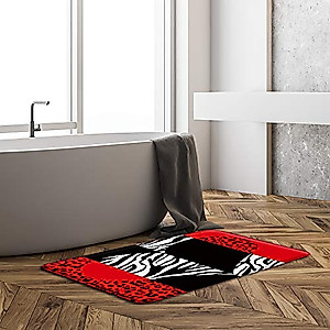Sunhe Leopard Zebra Print Bath Mat Black Red African Animal Leopard Cheetah Zebra Skin Pattern Romantic Heart Modern Print Microfiber Memory Foam Home Door Bathroom Mat/Bath Rugs