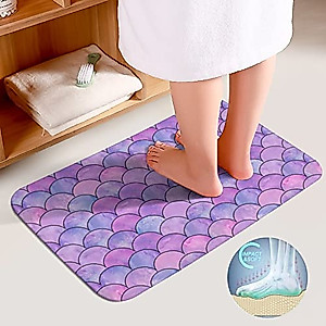 SEPTYK Mermaid Fish Scales Pattern Bathroom Rugs Sets 3 Piece Absorbent Soft Non-Slip Bath Mat U-Shaped Pad and Toilet Lid Cover Washable Bathroom Decoration 15.7"x23.6"