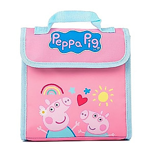Peppa Pig Kids 4 Piece Backpack Set | Girls Boys Animated George Pig Hearts Pink Rucksack Lunch Bag Pencil Case Water Bottle | Back to School Bag Gifts