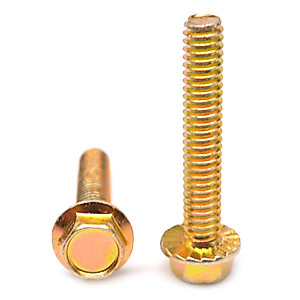 1/4-20 x 1 Coarse Thread Grade 5 Hex Flange Screw with Serration Medium Carbon Steel Yellow Zinc Plated Pk 2000