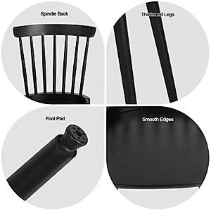 RêveLife Windsor Dining Chair Set of 6 Farmhouse Solid Wood Spindle Back Side Chair Mid-Century Modern Black Armless Kitchen Chair for Dining Living Room Farmhouse Restaurant