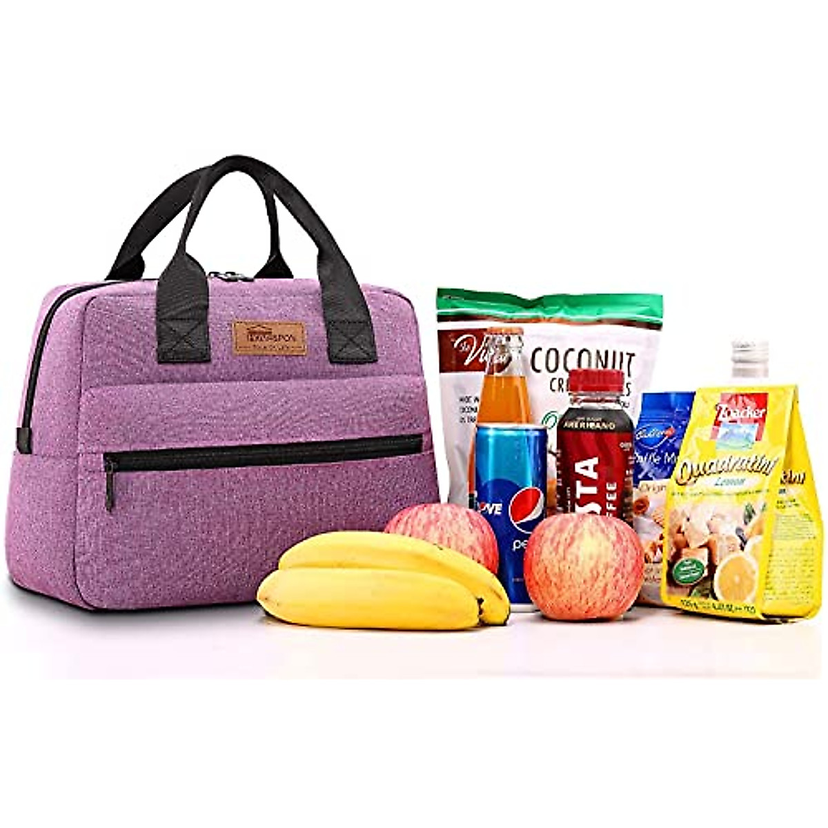 HOMESPON Insulated Lunch Bag Box Cooler Totes Handbag with Front and Back Pockets For Man and Woman Work Shopping (Purple)