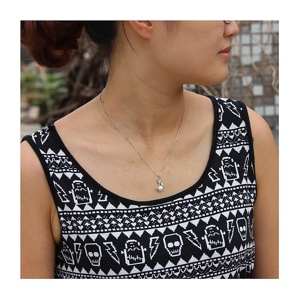 WRISTCHIE Womens Jewelry 925 Sterling Silver and Freshwater-Cultured Pearl Mermaid Pendant Necklace 18+2" (Silver) (Silver)