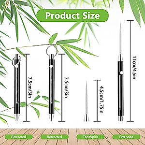 3 Pieces Black Keychain Titanium Telescopic toothpicks | Integrated Design Telescopic Toothpick with Titanium Protective Case Holder | Metal Pocket Toothpick Stainless Steel Toothpick