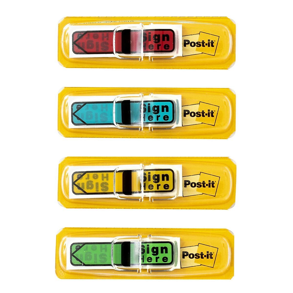 Post-it Message "Sign Here" Flags, 30/Dispenser, 4 Dispensers/Pack, .47 in Wide, Assorted Colors (684-SH)