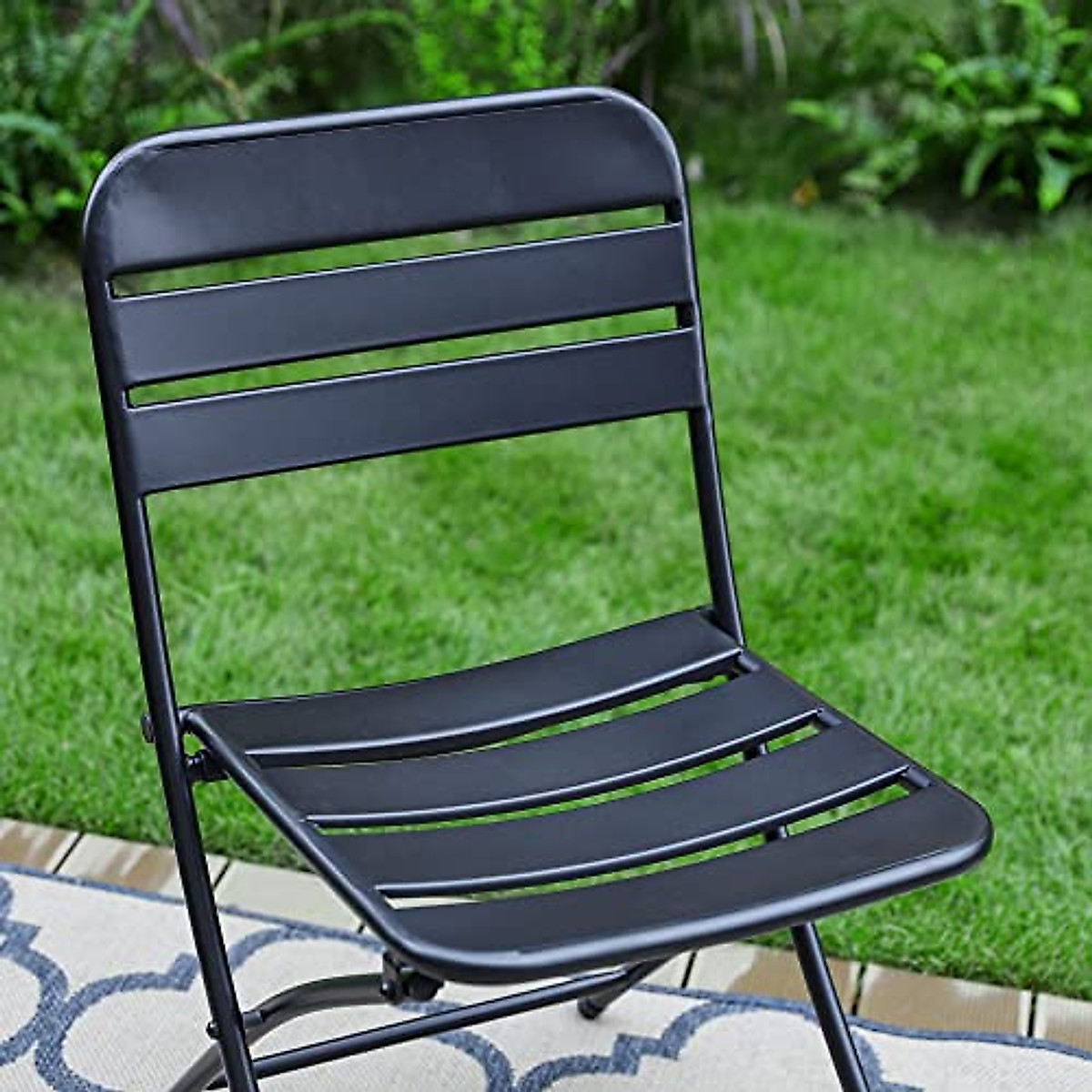 PHI VILLA Metal Steel Patio Dining Chairs Set of 2,Outdoor Bistro Chairs,Foldable Patio Dining Chairs for Garden,Backyard, Lawn, Porch, Poolside and Balcony,2 Packs