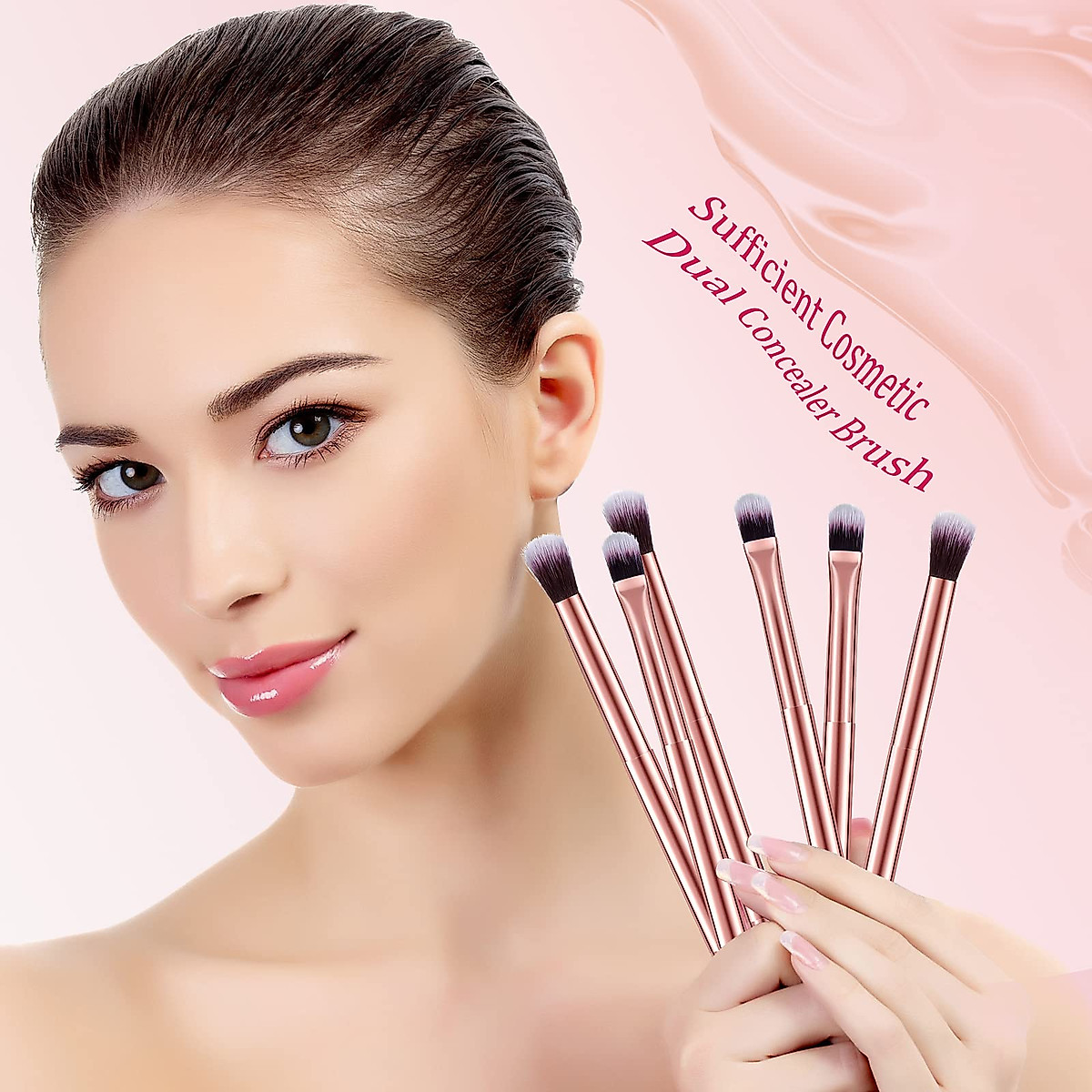 6 Pcs Eyeshadow Smudge Brush 2-in-1 Eyeshadow Brush 2 Double Ended Make Up Brush Concealer Brush Under Eye Small Soft Firm Pointed Foundation Makeup Applicator for Blending Eye Shadow Liner