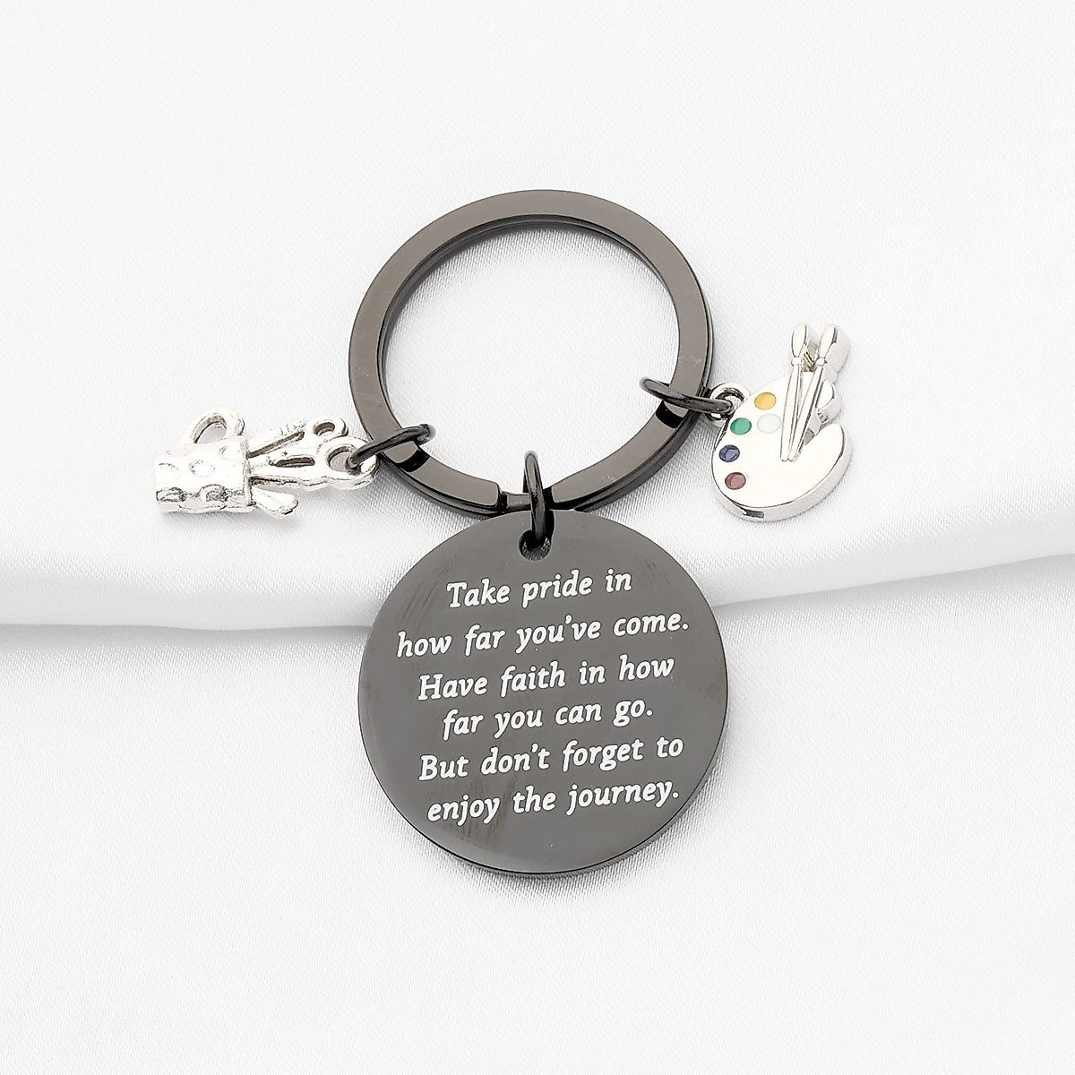 Artist Paint Palette Keychain Artist Inspiration Gift Art Student Grauduation Gift Painter Gifts Paint Brush Keychain Art Palette Charm Take Pride in How Far You Have Come (black)