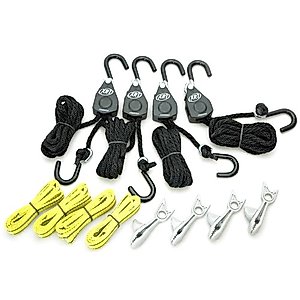 PROGRIP 921200 Cargo Tie Down and Transport Bundle: (4) XRT Rope Lock Tie Down, (4) Shark Clip with Screw for Tarp, (4) Tie Down Extension Loops
